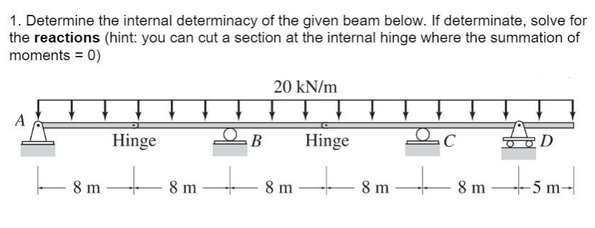 Solved 1. Determine the internal determinacy of the given | Chegg.com