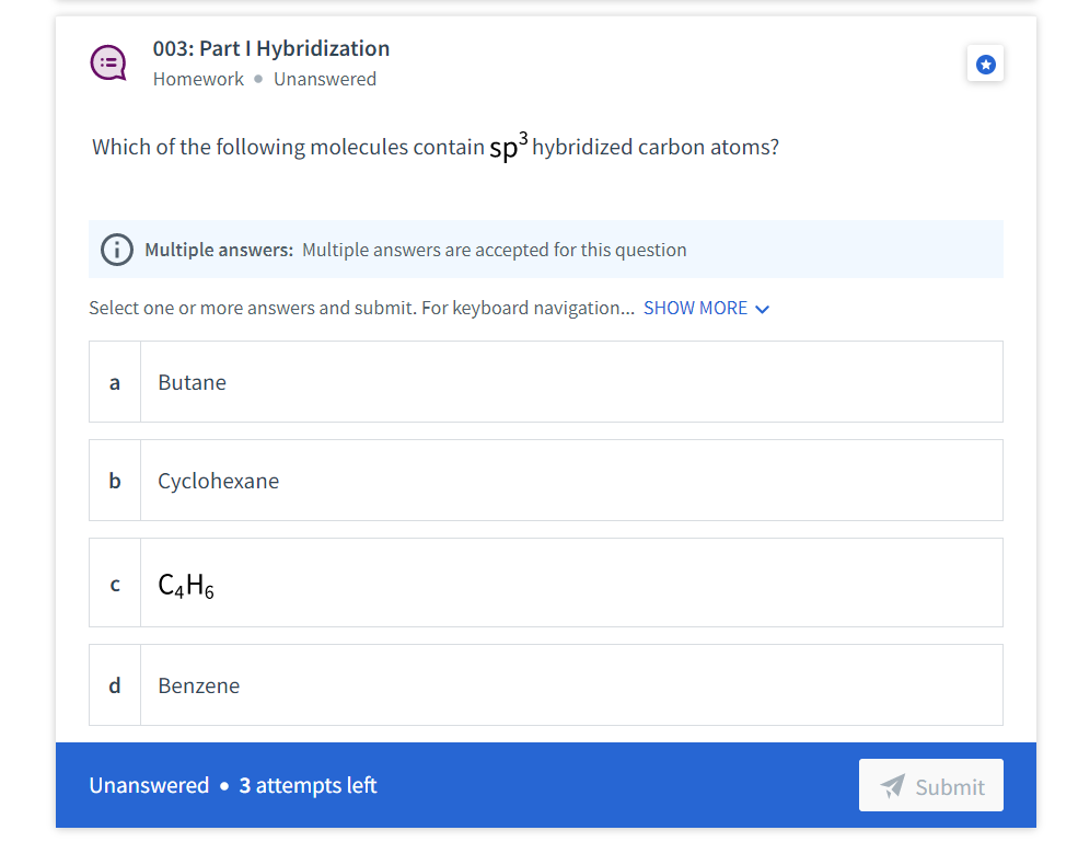 Solved 003 Part I Hybridization Homework Unanswered Which