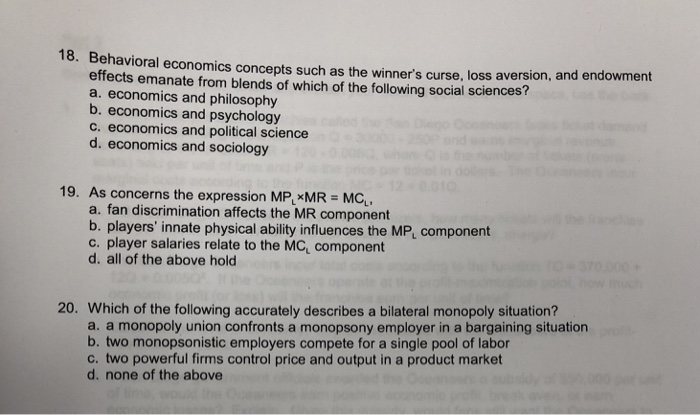 Solved Behavioral economics concepts such as the winner's | Chegg.com