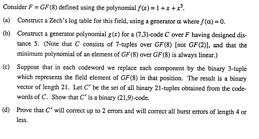 Solved Consider F = GF(8) defined using the polynomial f(x) | Chegg.com