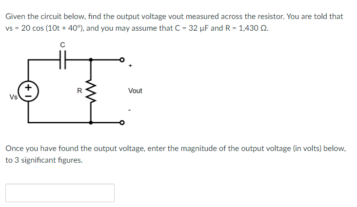 Solved Given the circuit below, find the output voltage vout | Chegg.com