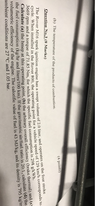 Solved The Rover M16 spark ignition engine has a swept | Chegg.com