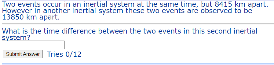 Solved Two events occur in an inertial system at the same | Chegg.com