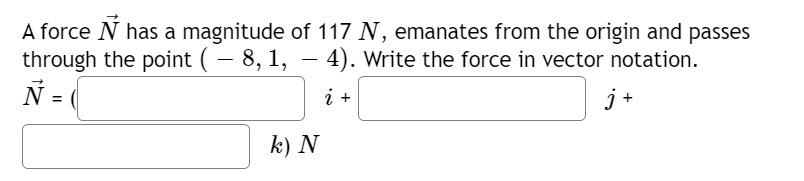 Solved A force Ñ has a magnitude of 117 N, emanates from the | Chegg.com