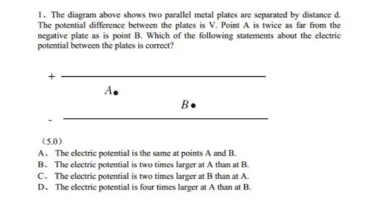 Solved 1. The diagram above shows two parallel metal plates | Chegg.com