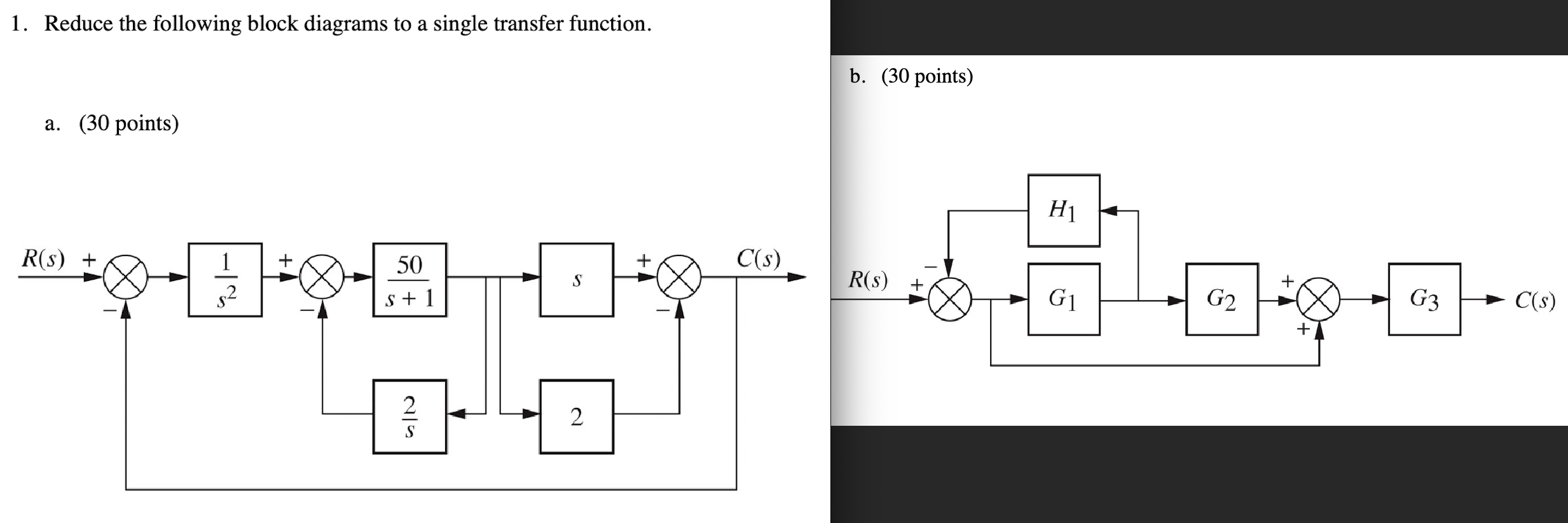 Solved 1. Reduce the following block diagrams to a single | Chegg.com