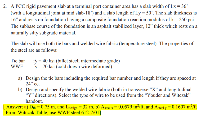 Solved 2. A PCC rigid pavement slab at a terminal port | Chegg.com