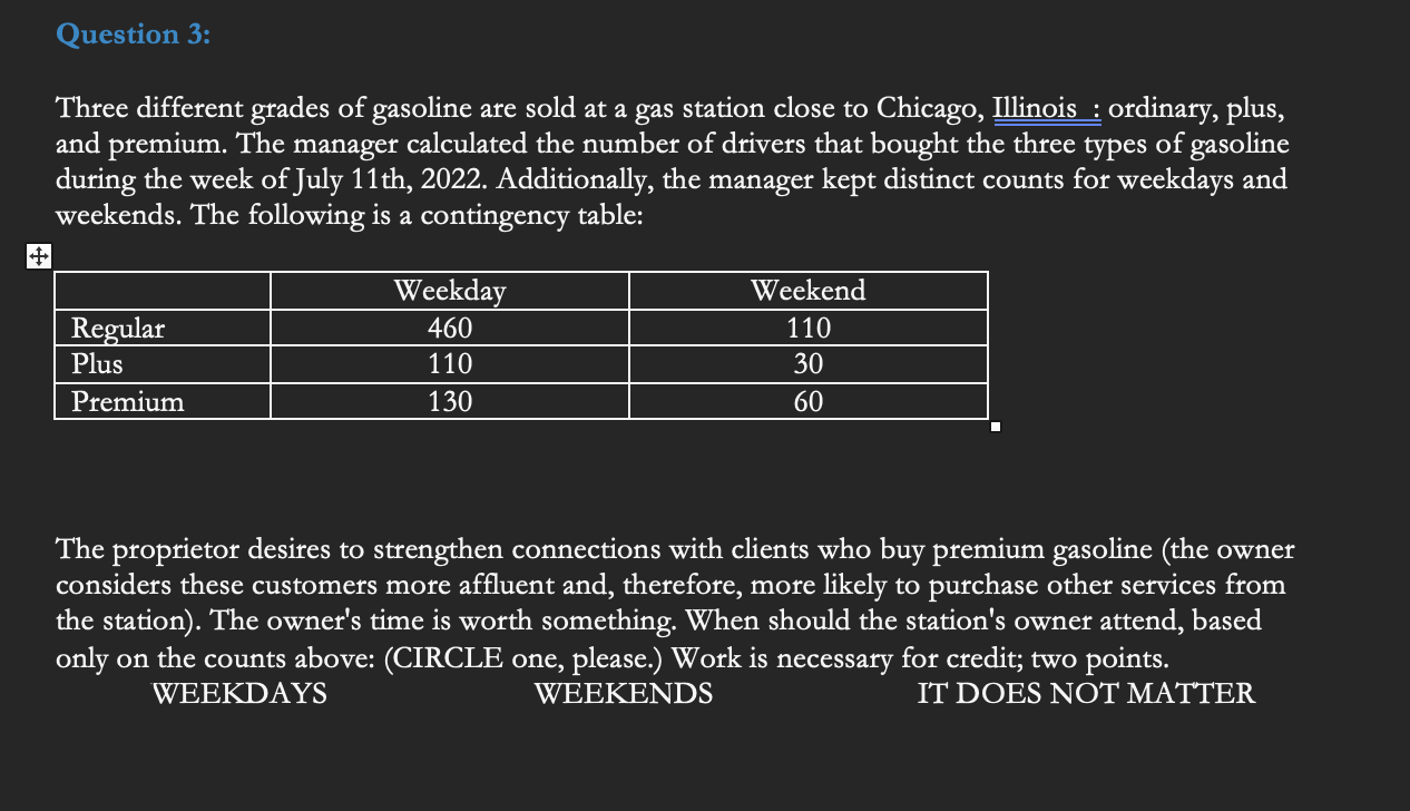 Solved Three different grades of gasoline are sold at a gas | Chegg.com