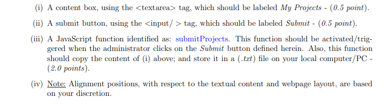 Solved - Projects (adminProjects.html) - 3.0 points: The | Chegg.com