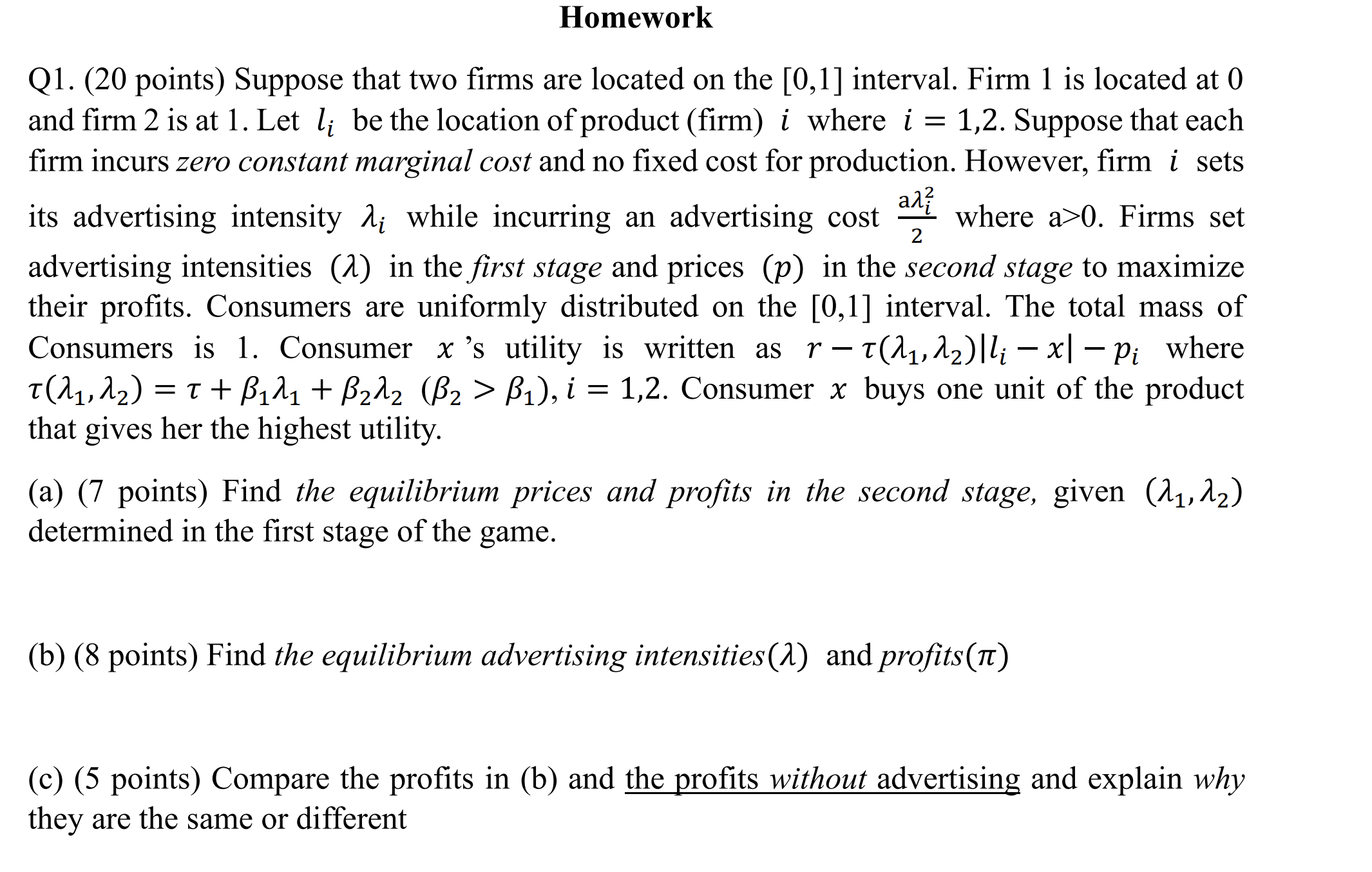 Solved Q1. (20 ﻿points) ﻿Suppose that two firms are located | Chegg.com