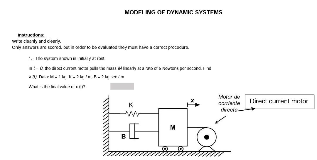 Solved MODELING OF DYNAMIC SYSTEMS Instructions: Write | Chegg.com