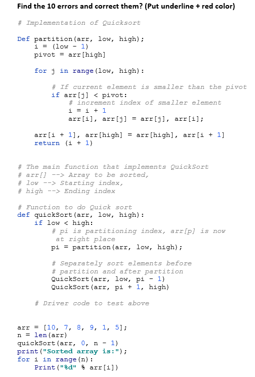 Solved Find the 10 errors and correct them? (Put underline + | Chegg.com