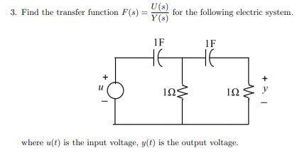 Solved 3. Find the transfer function F(s) = U (8) for the | Chegg.com