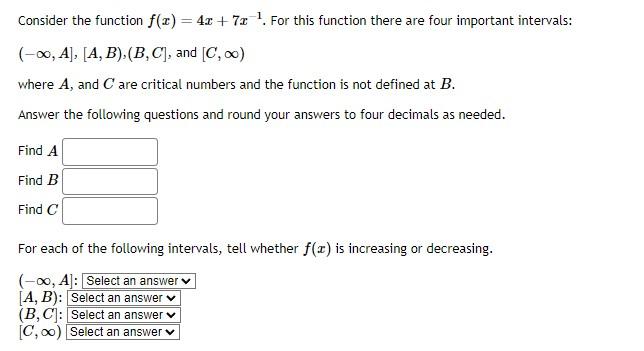 Solved Consider the function f(x)=4x+7x−1. For this function | Chegg.com
