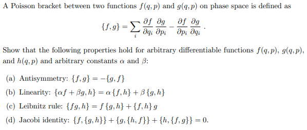 Solved A Poisson bracket between two functions f (.p) and | Chegg.com