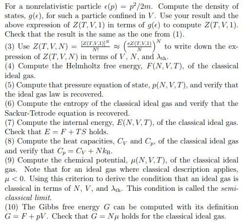 Solved For a classical system consisting of N | Chegg.com
