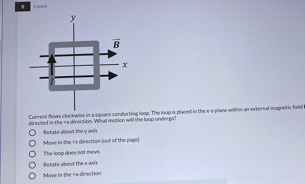 Solved 8 1 point B х Current flows clockwise in a square | Chegg.com