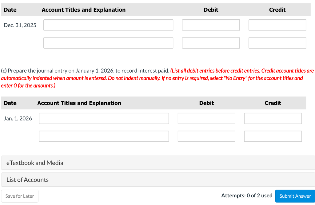 Solved (c) Prepare the journal entry on January 1, 2026, to | Chegg.com