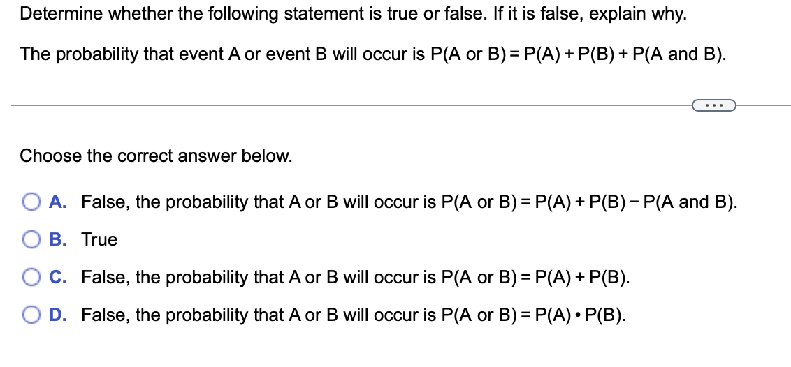 Solved Determine whether the following statement is true or | Chegg.com
