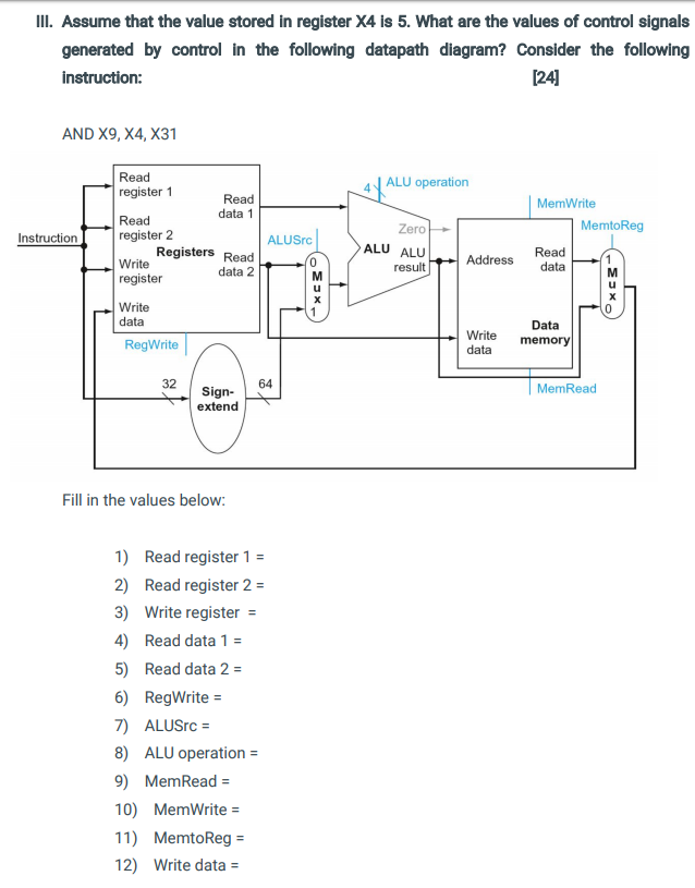 Solved III. Assume that the value stored in register X4 is | Chegg.com