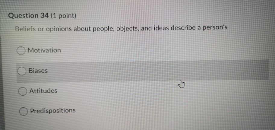 Solved Question 34 (1 point) Beliefs or opinions about | Chegg.com