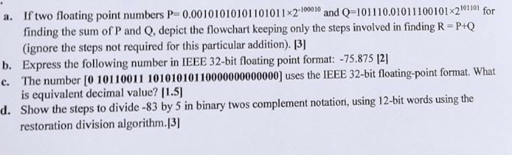Solved a. If two floating point numbers | Chegg.com