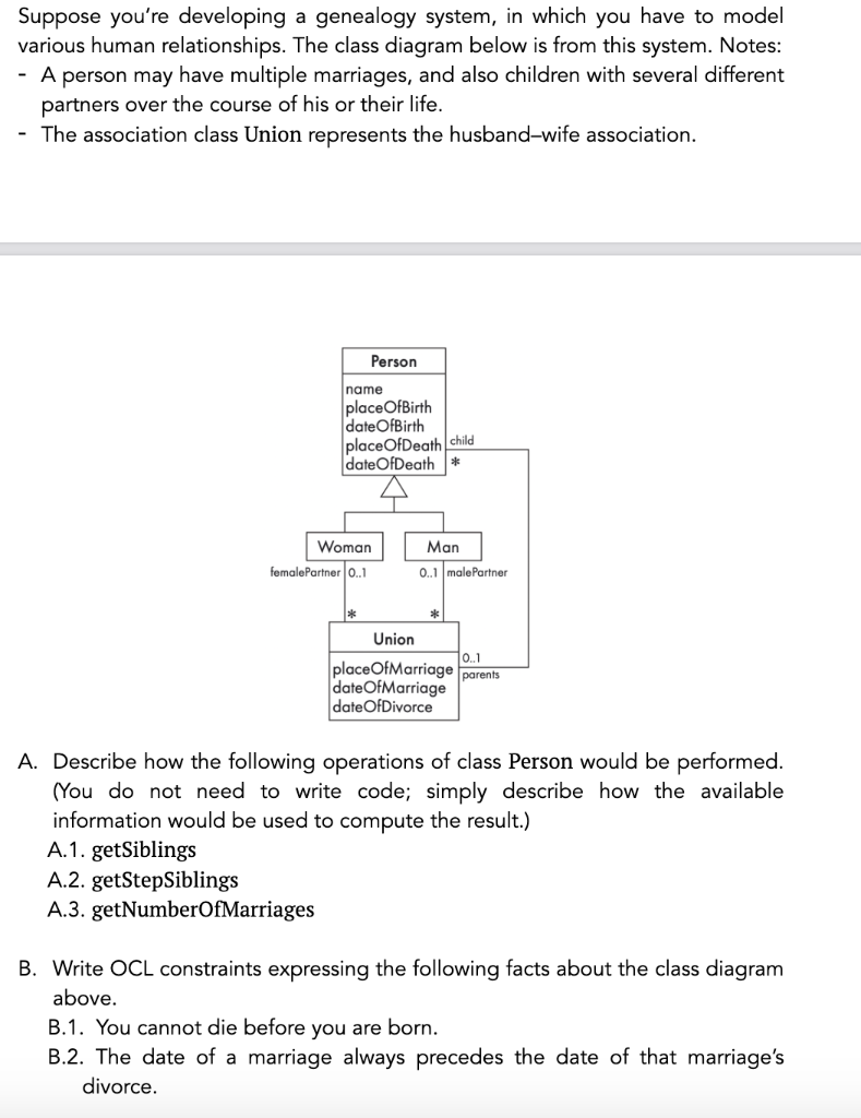 Solved Suppose you're developing a genealogy system, in | Chegg.com