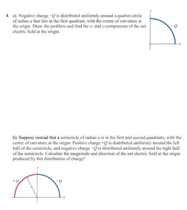 Solved a). Negative charge - is distributed uniformly around | Chegg.com