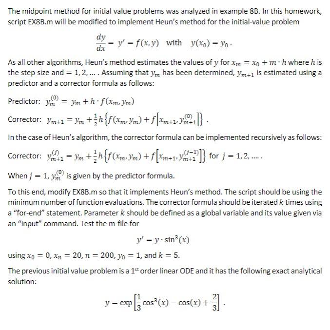 The midpoint method for initial value problems | Chegg.com