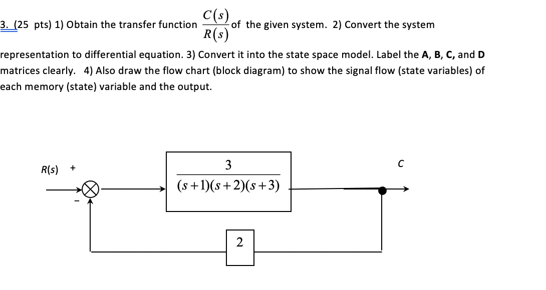 Solved C(s) 3. (25 pts) 1) Obtain the transfer function of | Chegg.com