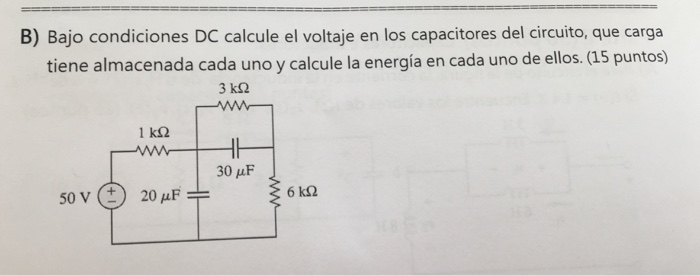 Solved B) Bajo condiciones DC calcule el voltaje en los | Chegg.com