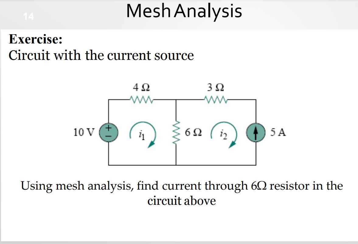 Solved Mesh Analysis 14 Exercise: Circuit with the current | Chegg.com