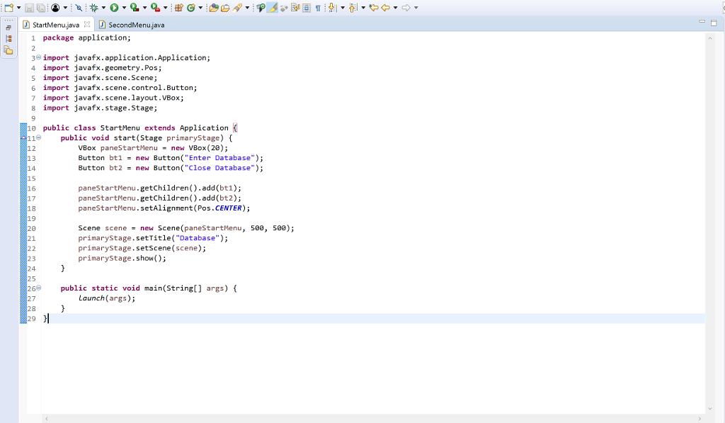 Solved D StartMenu.javaSecondMenu.java 1 package | Chegg.com