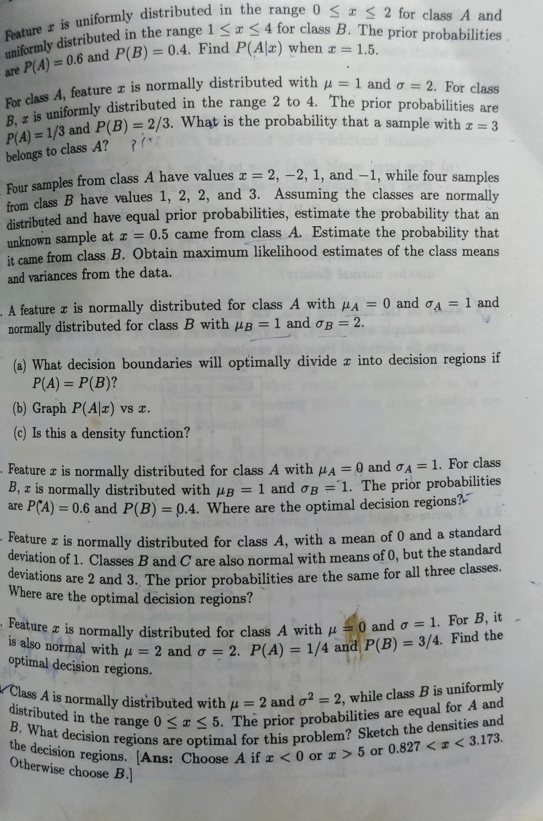 Feature x ﻿is uniformly distributed in the range | Chegg.com