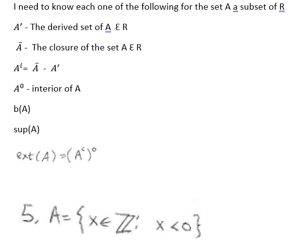 Solved I need to know each one of the following for the set | Chegg.com