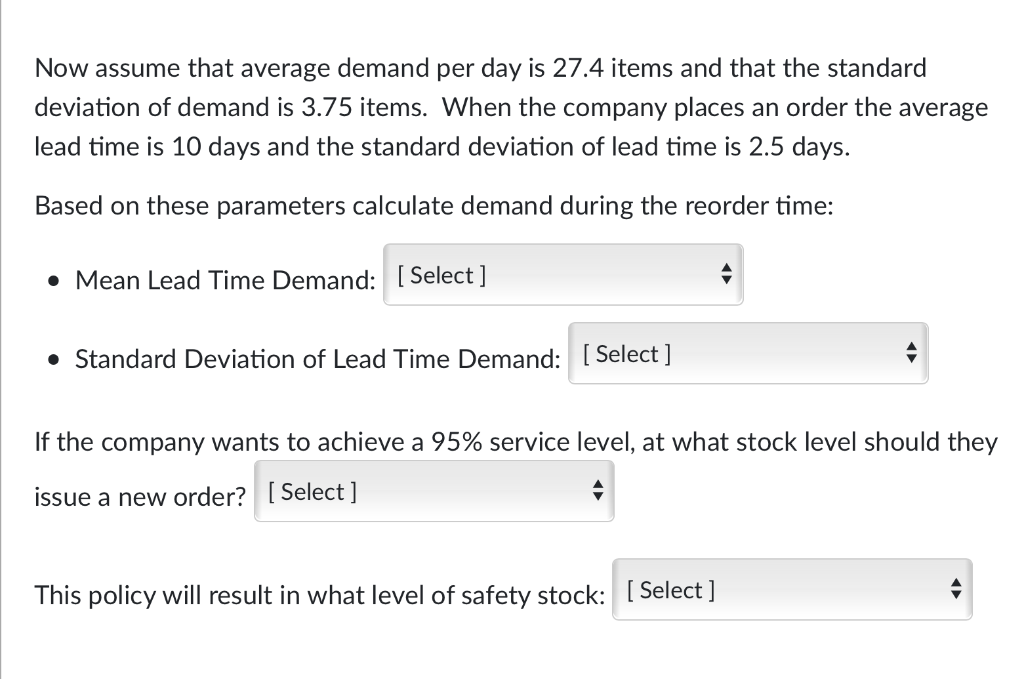 Solved Now assume that average demand per day is 27.4 items | Chegg.com