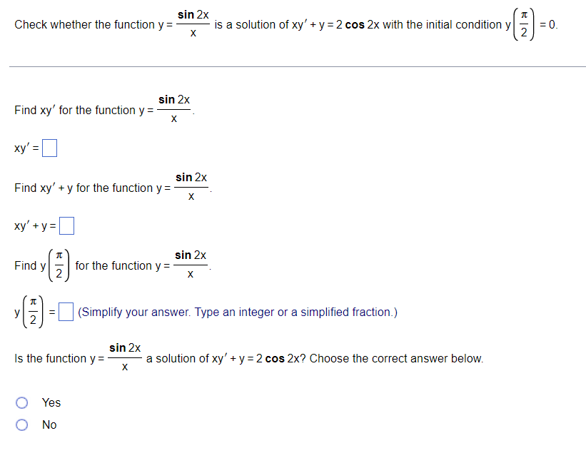 Solved Check whether the function y = Find xy' for the | Chegg.com