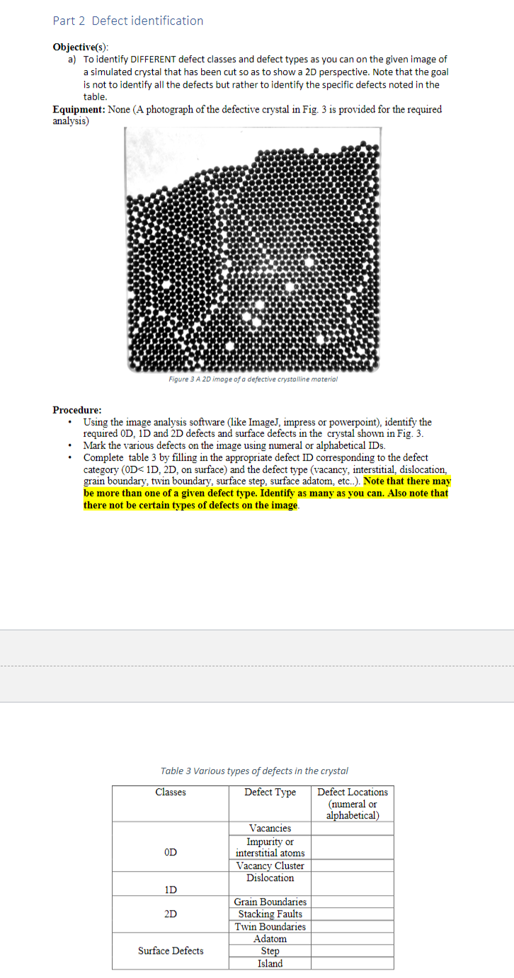 Solved Part 2 Defect identification Objective(s): a) To | Chegg.com