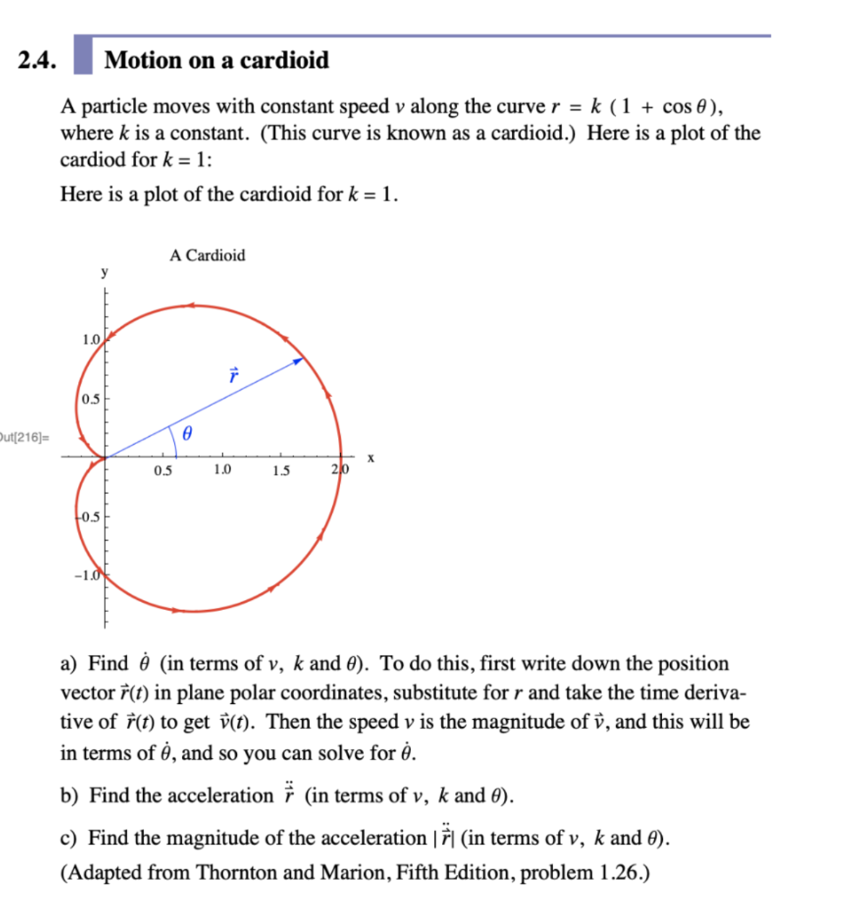 Solved 2.4. Motion on a cardioid A particle moves with | Chegg.com