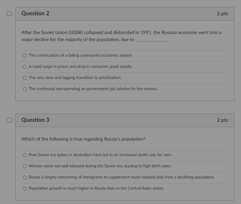 Solved After the Soviet Union (USSR) collapsed and disbanded | Chegg.com
