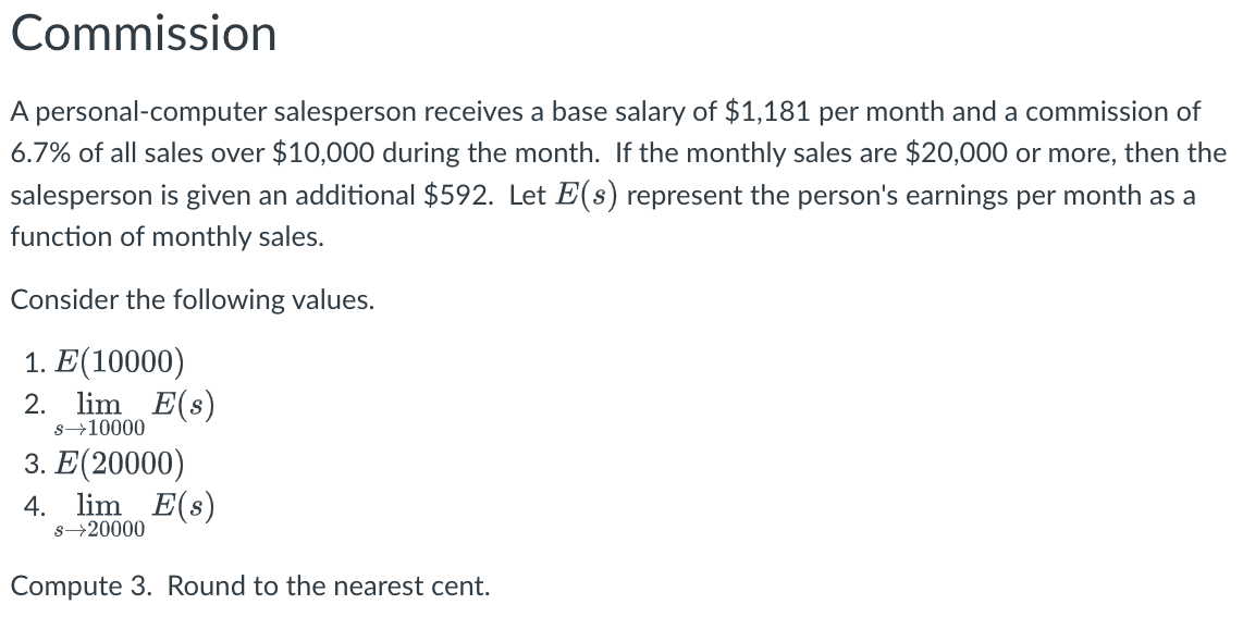 Solved Commission A personal-computer salesperson receives a | Chegg.com