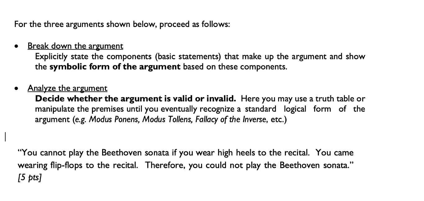 Solved For the three arguments shown below, proceed as | Chegg.com