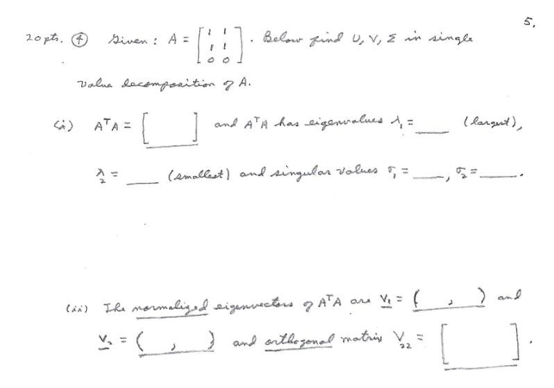 Solved 2opts. 0 Given: A=1 . Below find U, V, & in single | Chegg.com