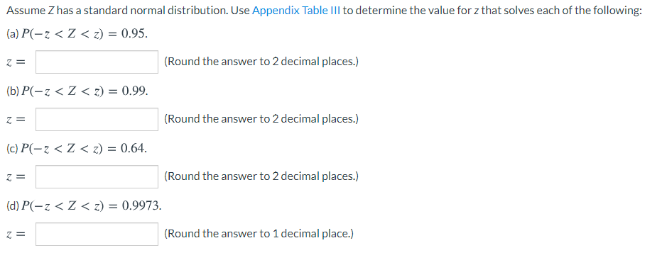 Solved Assume Z has a standard normal distribution. Use | Chegg.com