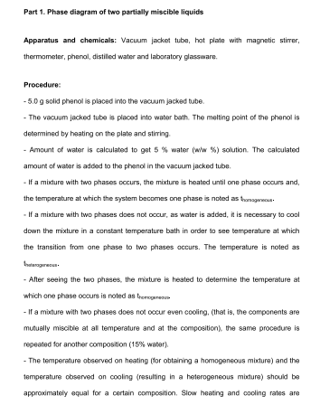 Physical chemistry lab experiment - Phase Diagrams | Chegg.com