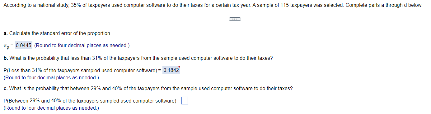 Solved a. Calculate the standard error of the proportion. | Chegg.com