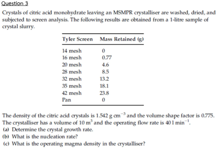 Question 3 Crystals of citric acid monohydrate | Chegg.com