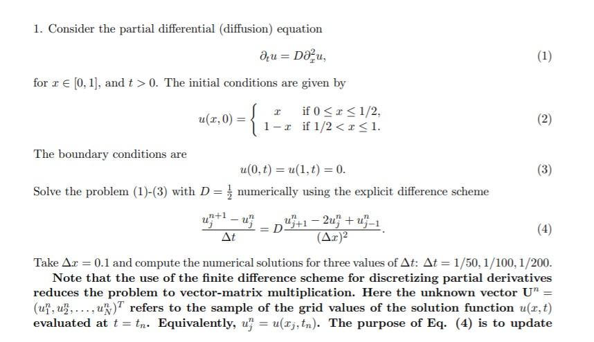 Solved 1 Consider The Partial Differential Diffusion