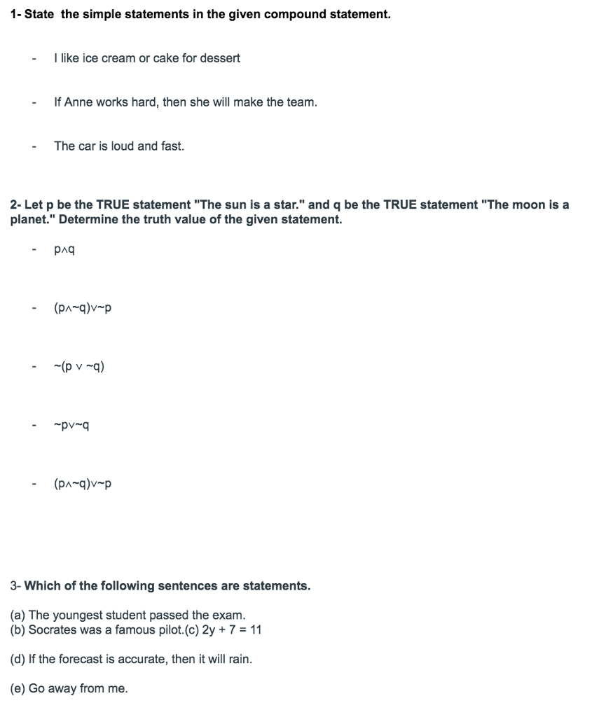 Solved 1- State the simple statements in the given compound | Chegg.com