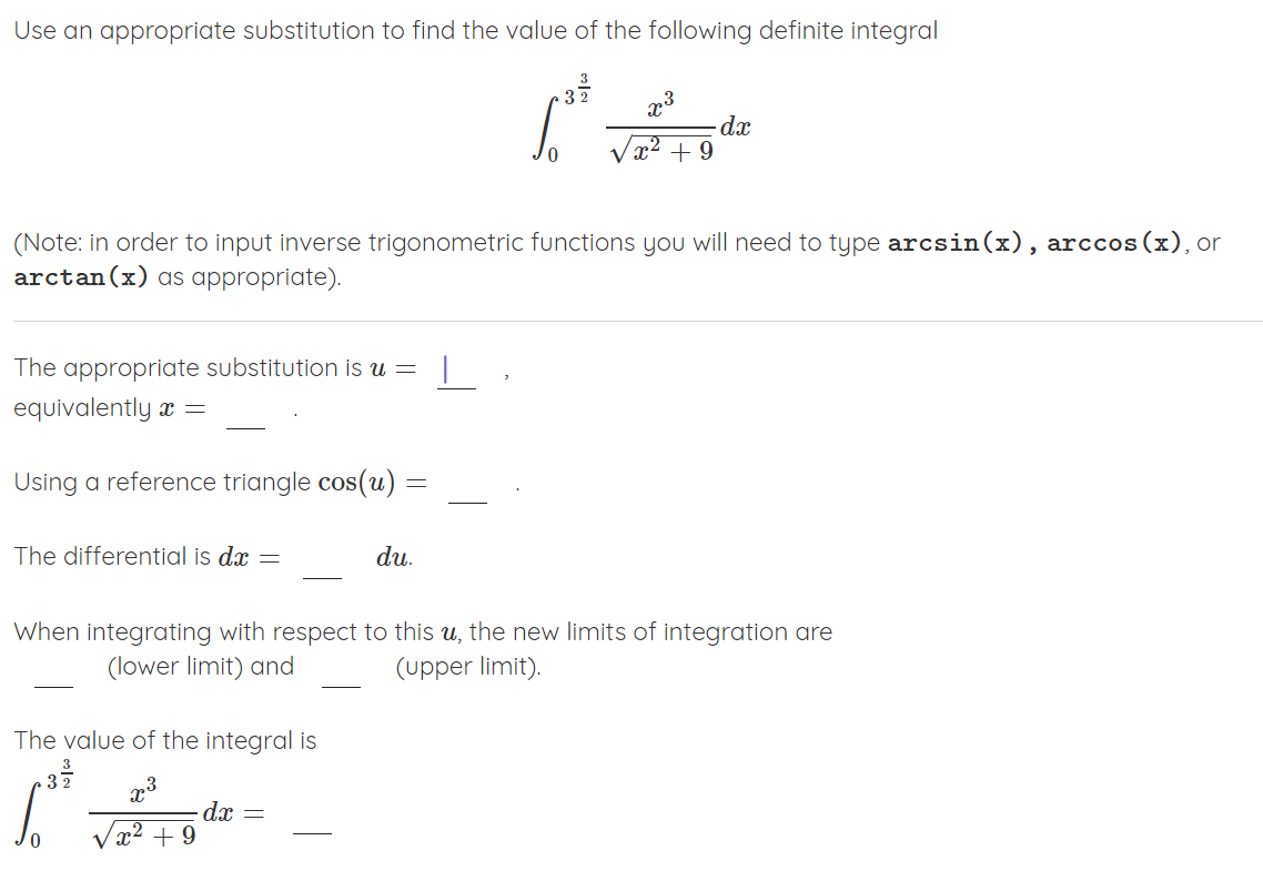 Solved Use an appropriate substitution to find the value of | Chegg.com